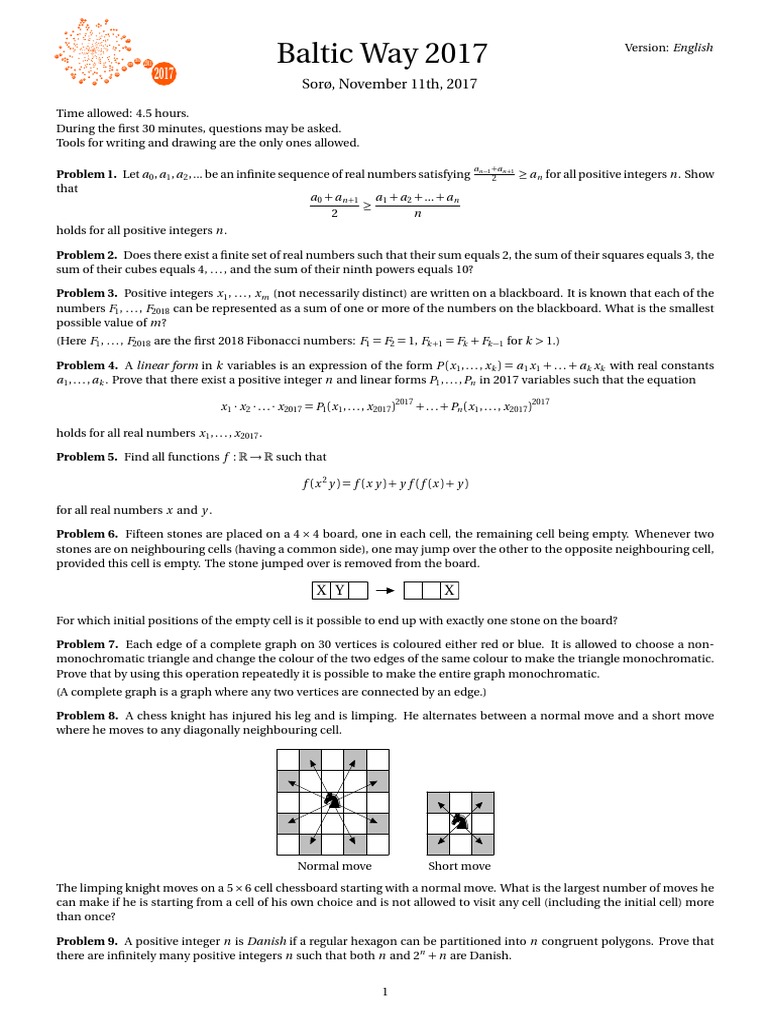 Baltic Way 2017: Solutions To Combinatorics | PDF | Discrete Mathematics | Combinatorics