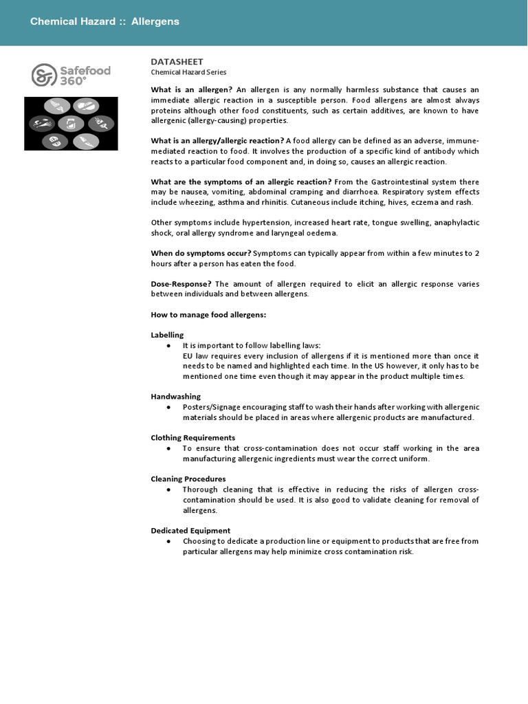 Chemical Hazard :: Allergens Symptoms Causes Management | PDF | Food ...