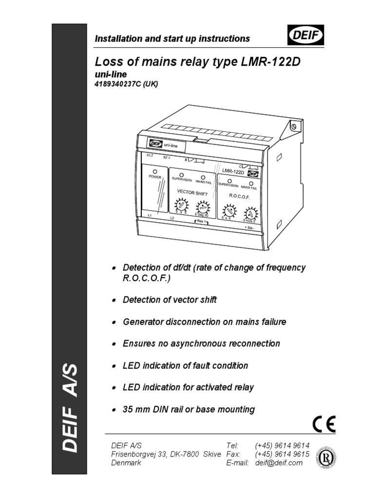 Loss of Mains Relay Type LMR-122D: Installation and Start Up ...