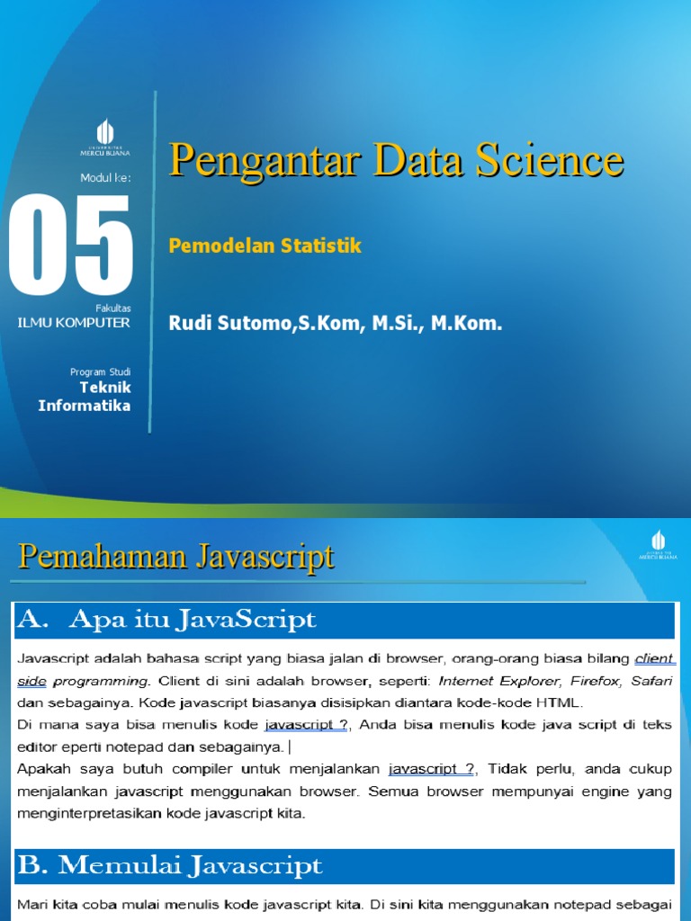 Modul 5 Pengantar Data Science Pemodelan Statistik | PDF