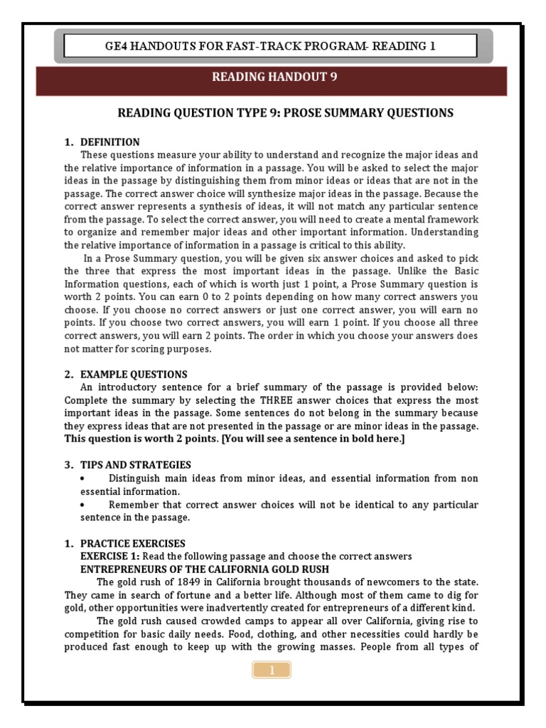 Understanding Prose Summary Questions: A Guide to Recognizing Major ...