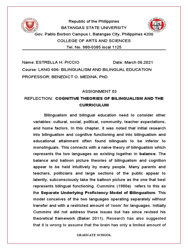 Cognitive Theories of Bilingualism and The Curriculum | PDF | Multilingualism | Second Language