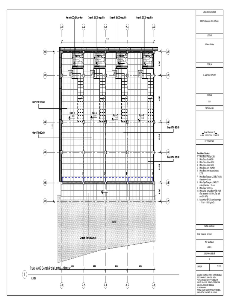 RUKO 1 - Sheet - ARS-13 - Denah Pola Lantai - LT Dasar | PDF