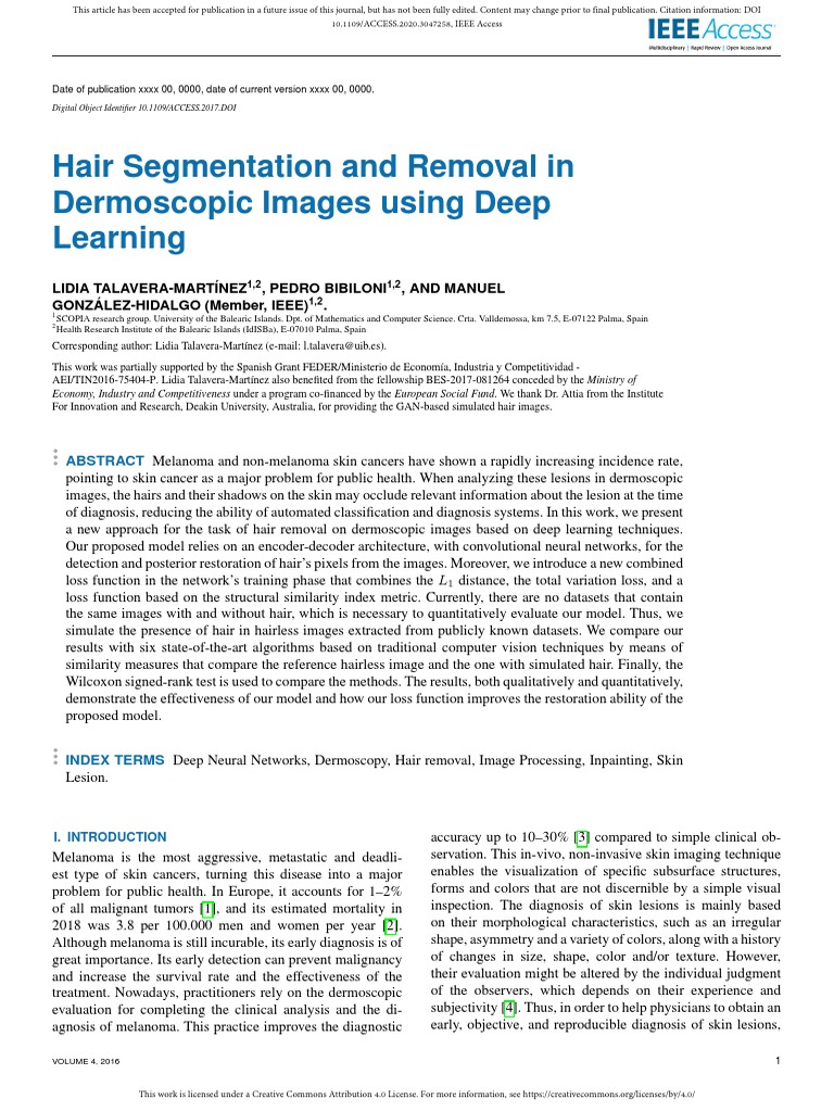 Hair Segmentation and Removal in Dermoscopic Images Using Deep Learning | PDF | Deep Learning ...