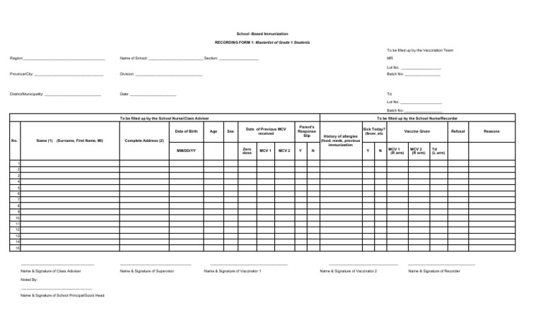 School Based Immunization Form Grade 1 | PDF | Pediatrics | Children's ...