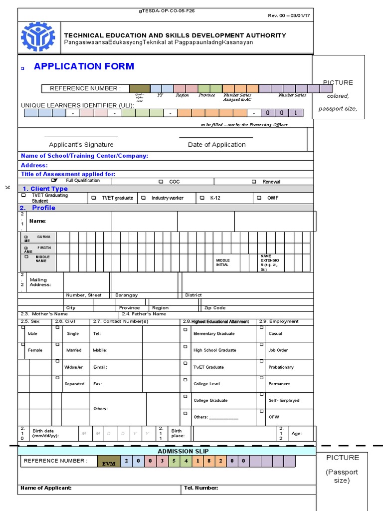 TESDA Assessment Application Form Guide | PDF | Business