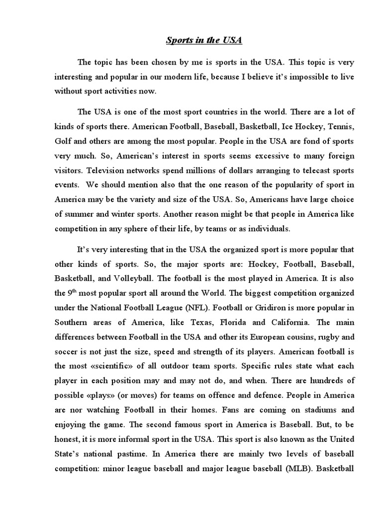 Sports in The USA | PDF | Sports | American Football