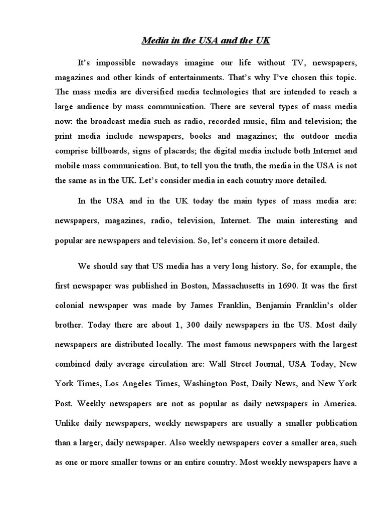 Media in The USA and The UK | PDF | Newspapers | Mass Media