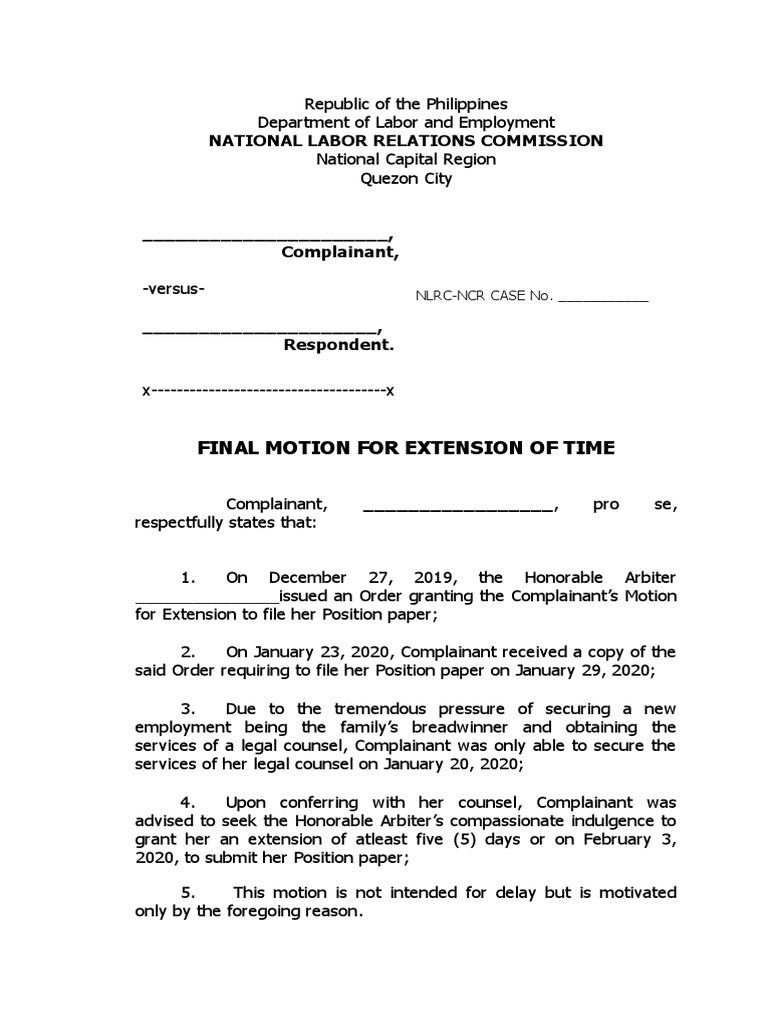 NLRC - Motion For Extension of Time | PDF