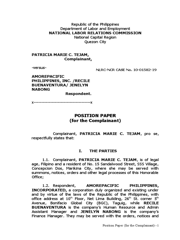 NLRC Position Paper | PDF | Trade Secret | Non Disclosure Agreement