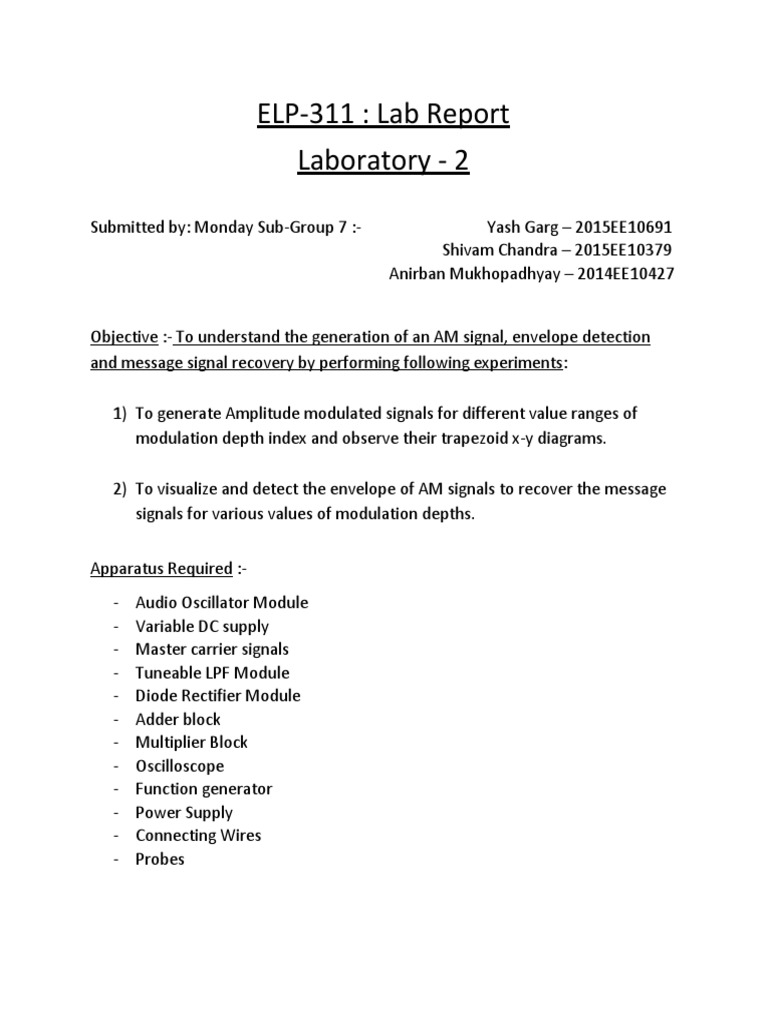 Lab Report For Am Signal Modulation And Demodulation Pdf Detector Radio
