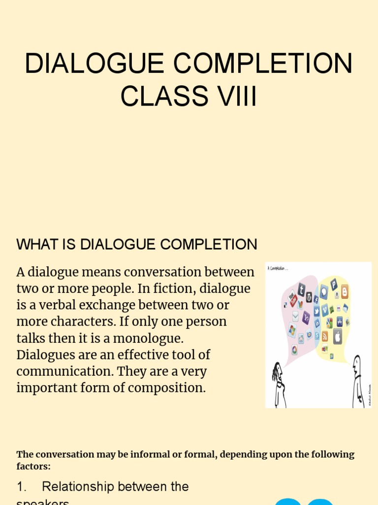 Dialogue Completion Class Viii | PDF | Conversation | Human Communication