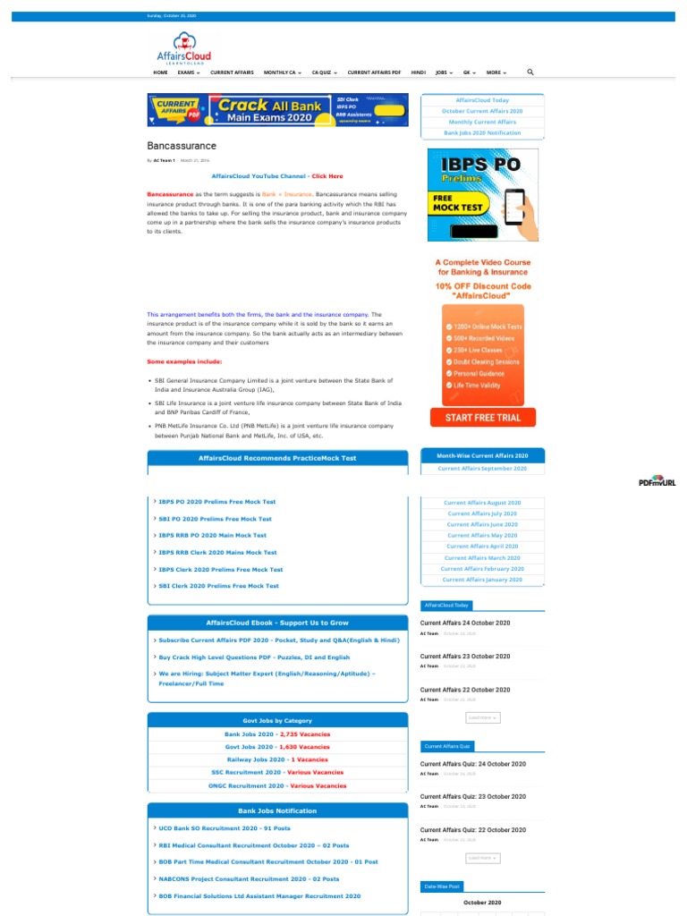 Bancassurance: Home Exams Current Affairs Monthly Ca Ca Quiz Current ...