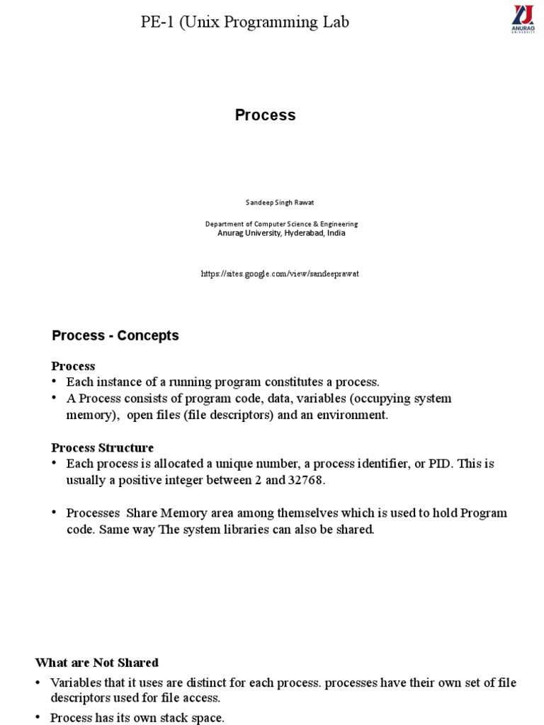 PE-1 (Unix Programming) - Unit - 4 - Process and Signals | PDF ...