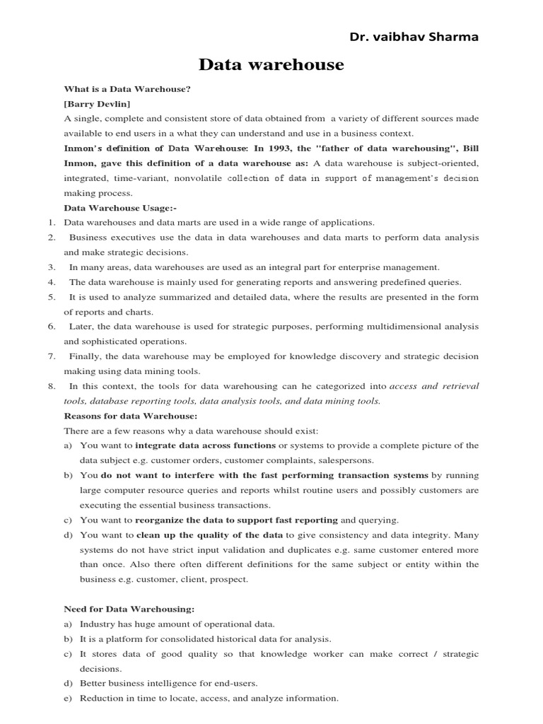 DWDM UNIT I v2 | PDF | Data Warehouse | Databases