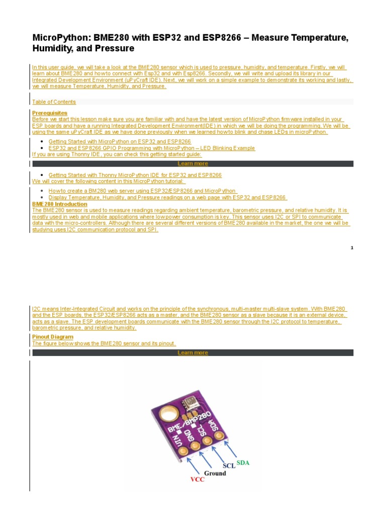 Micropython Bme280 With Esp32 And Esp8266 Measure Temperature Humidity And Pressure Pdf 