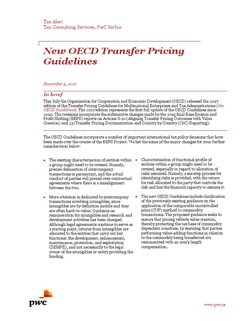 New Oecd Transfer Pricing Guidelines: Tax Alert Tax Consulting Services, PWC Serbia | PDF ...