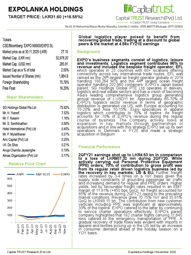 Expolanka Holdings: Logistics Growth & Market Recovery | PDF ...