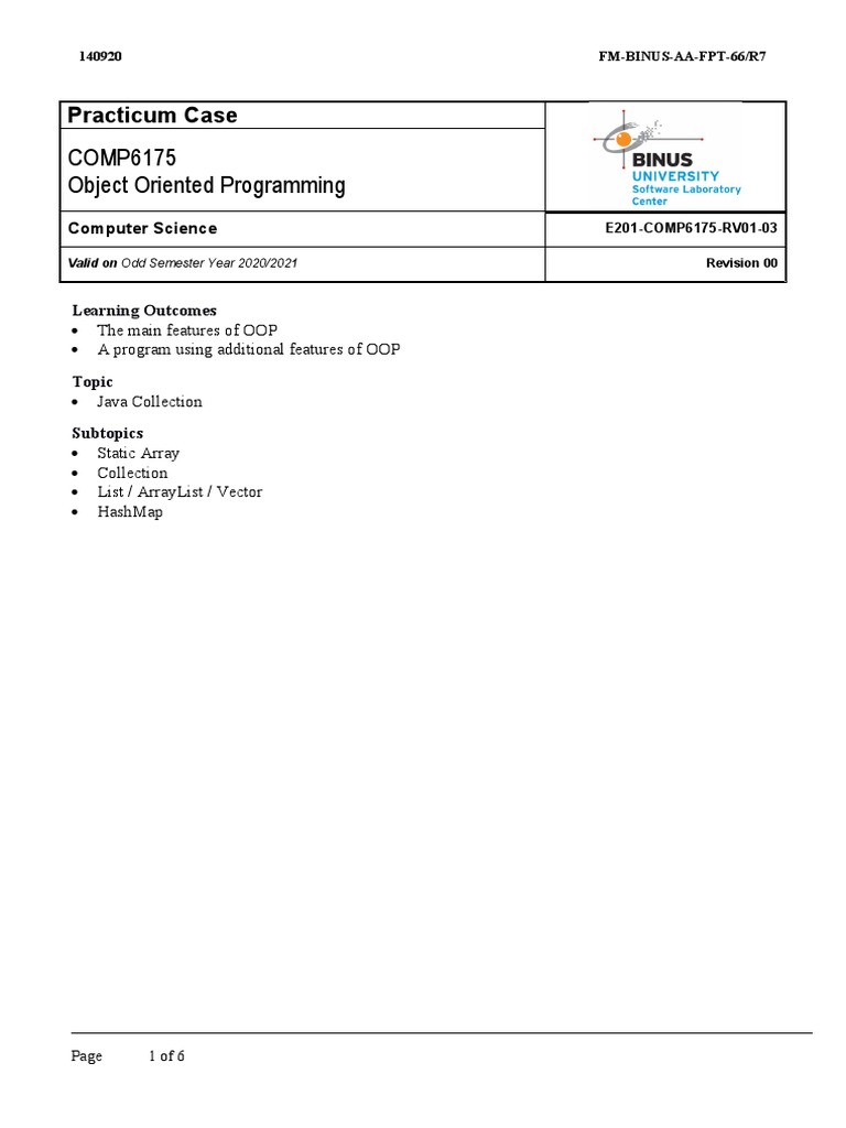 COMP6175 Object Oriented Programming: Practicum Case | PDF | Menu (Computing) | Object Oriented ...