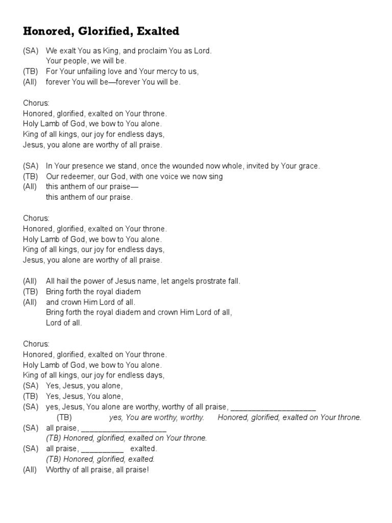 Honored, Glorified, Exalted - LYRICS | PDF