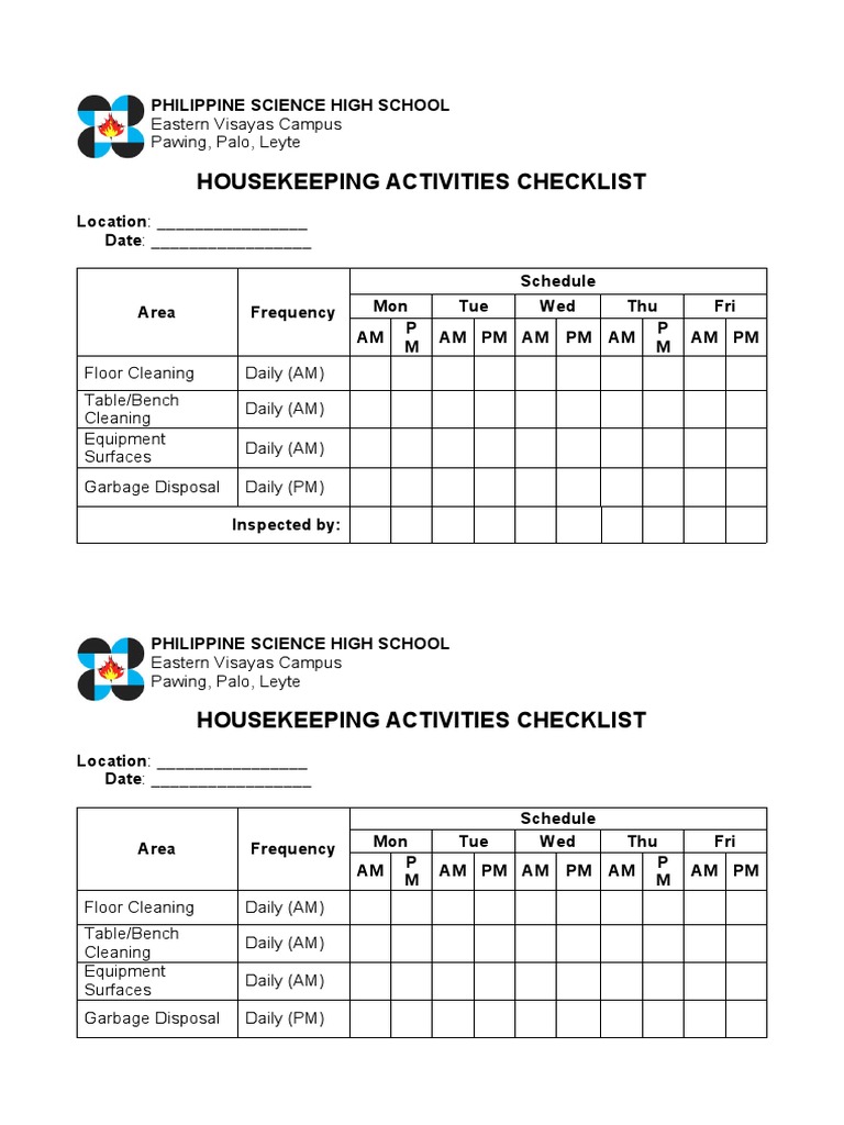 Housekeeping Activities Checklist | PDF