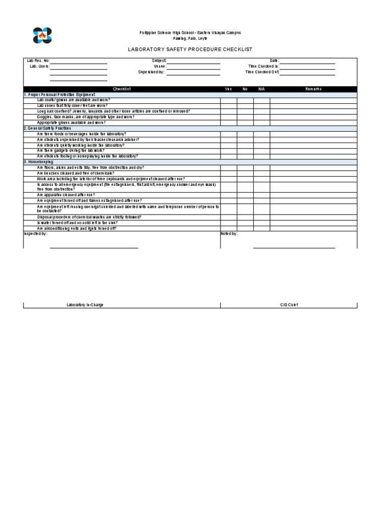 Lab Safety Procedure Checklist | PDF | Laboratories | Safety