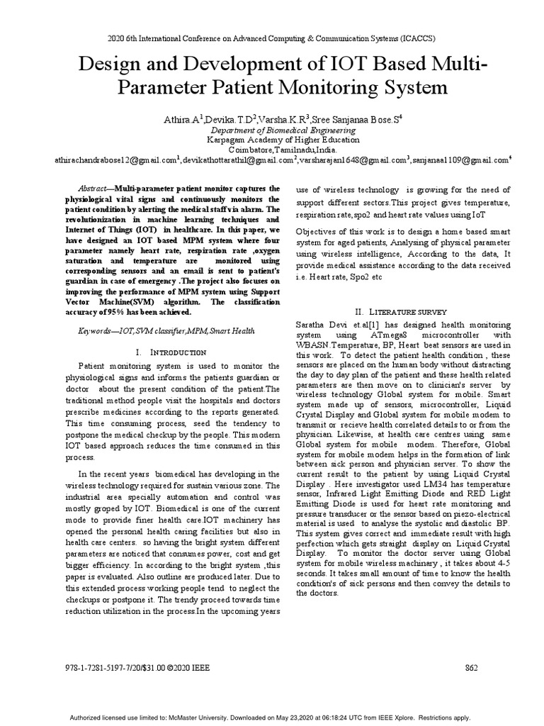 Design and Development of IOT Based Multi-Parameter Patient Monitoring ...