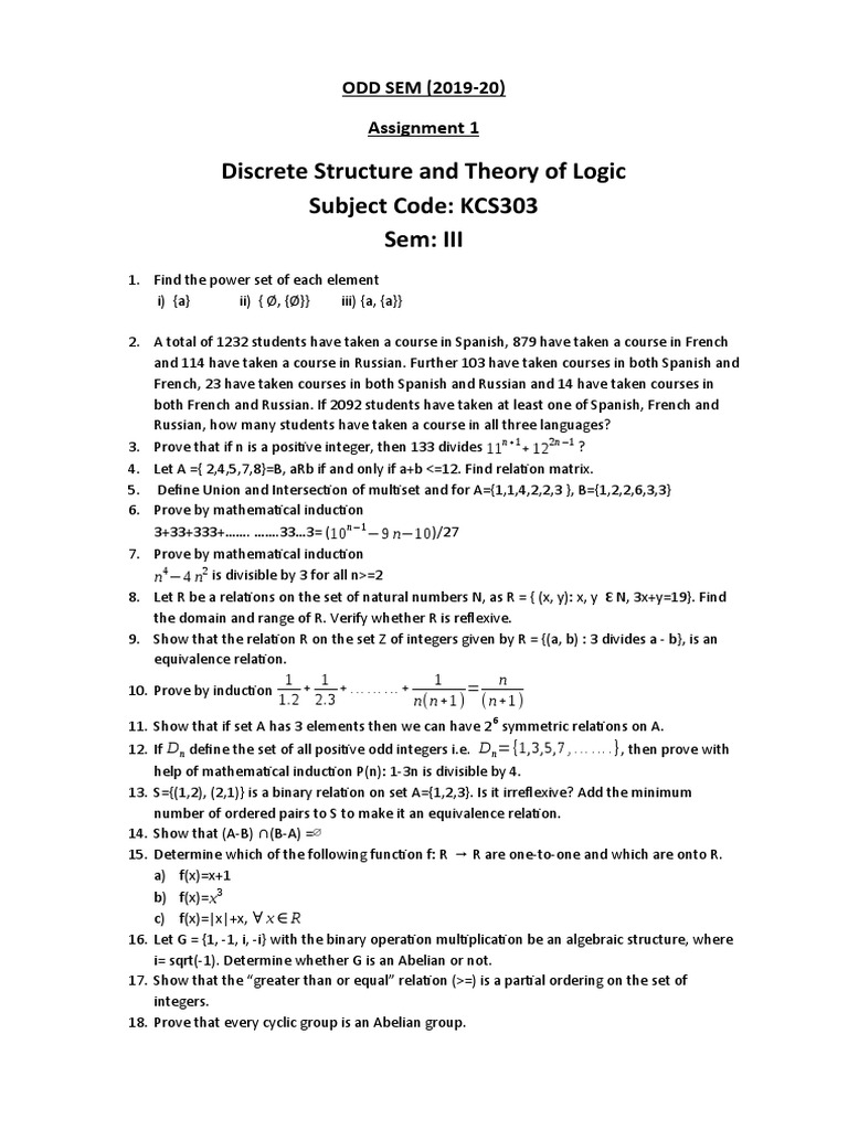 Discrete Structure and Theory of Logic Subject Code: KCS303 Sem: III ...