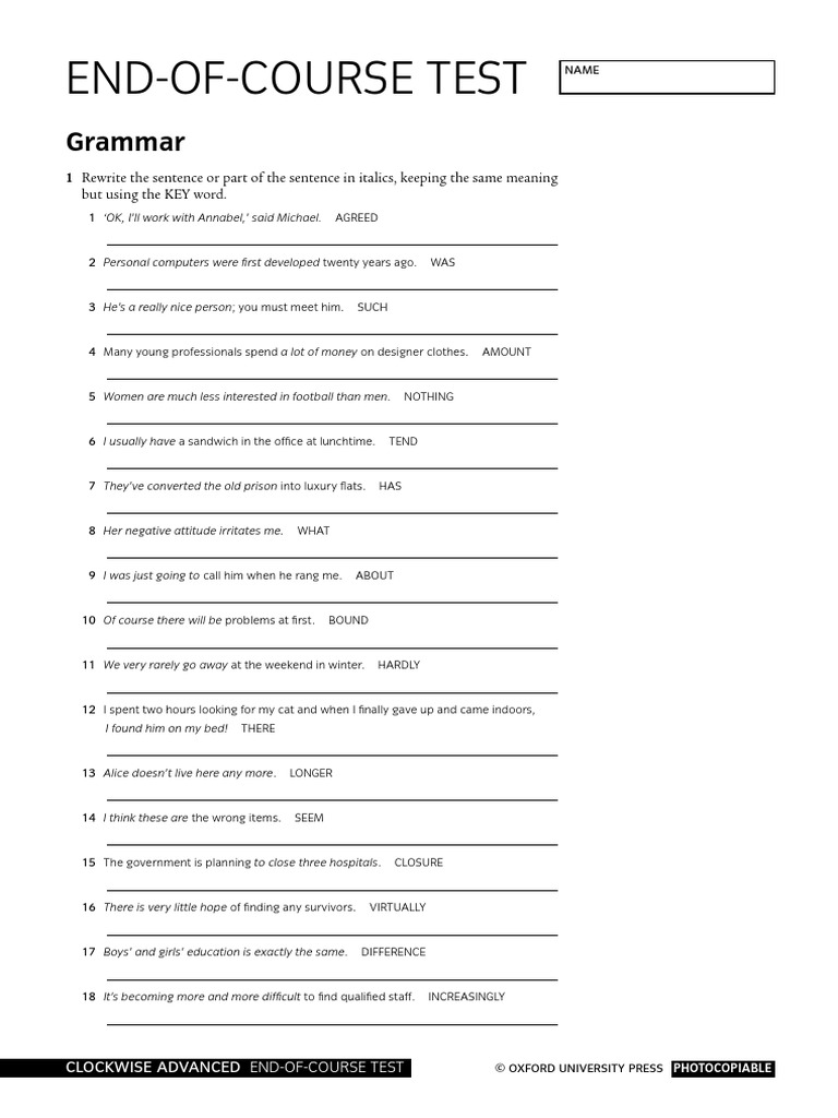 End-Of-Course Test: Grammar | PDF