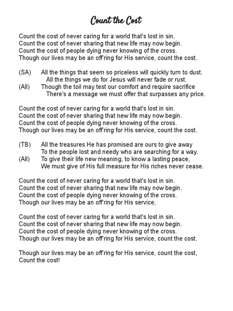Count The Cost - LYRICS | PDF