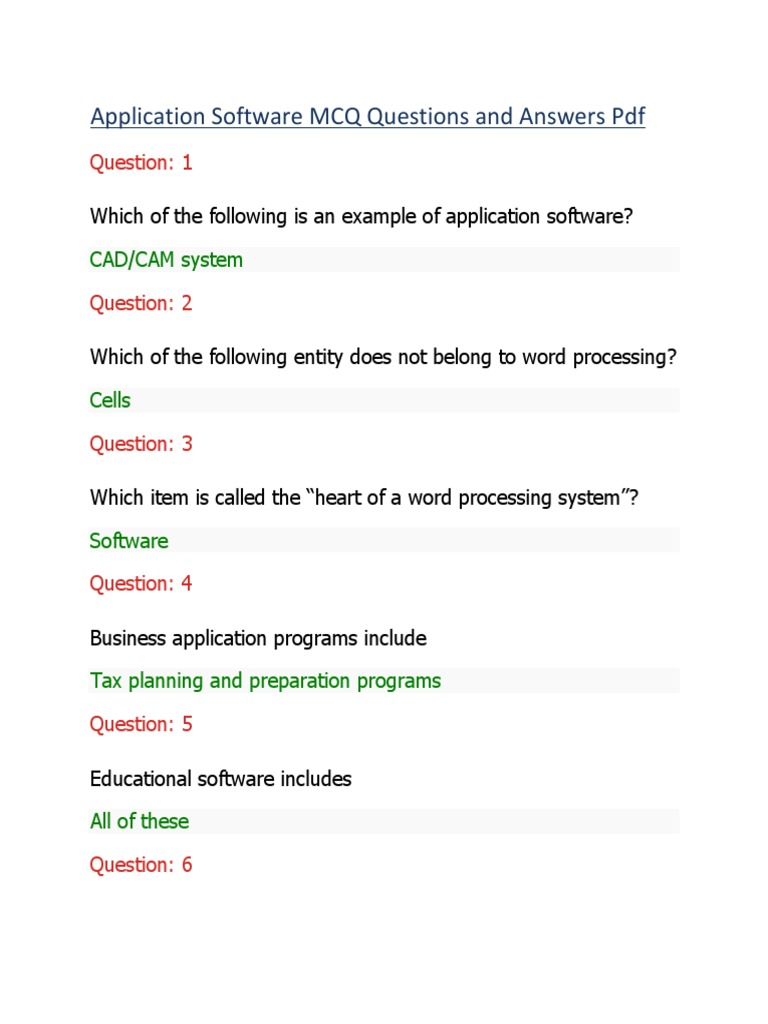 Application Software MCQ Questions Answers | PDF