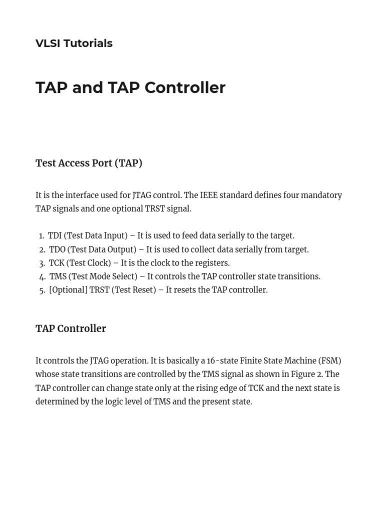 TAP and TAP Controller - VLSI Tutorials | PDF | Information And Communications Technology ...