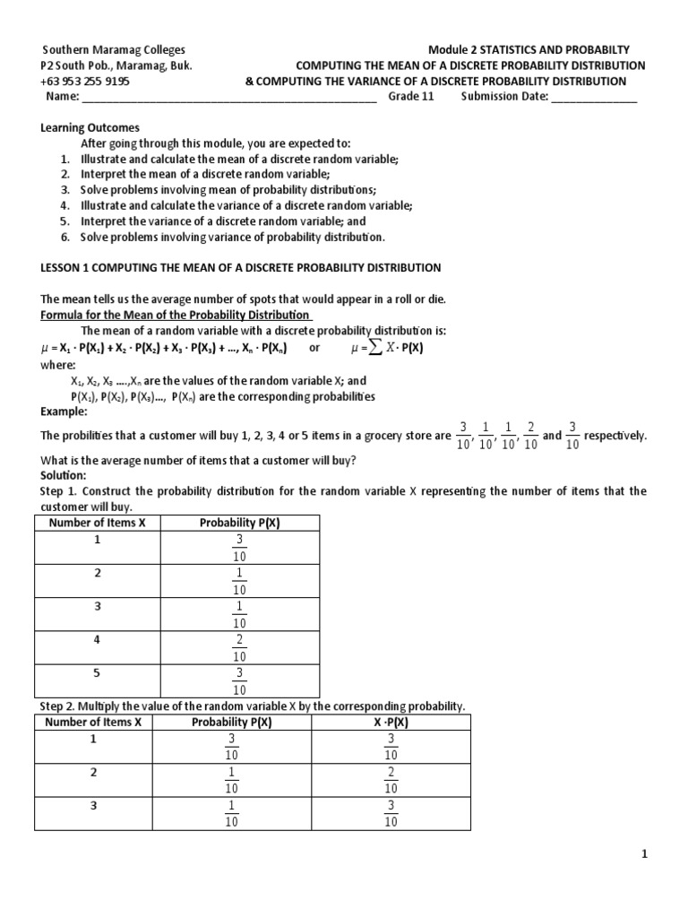Grade11 Statistics and Probabilty - Module 2 | PDF | Variance | Mean