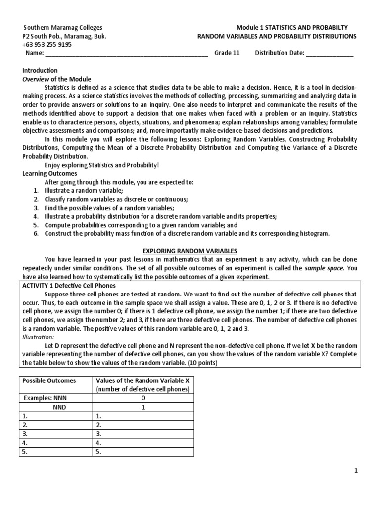 Grade11 Statistics and Probabilty - Module 1 | PDF | Probability ...