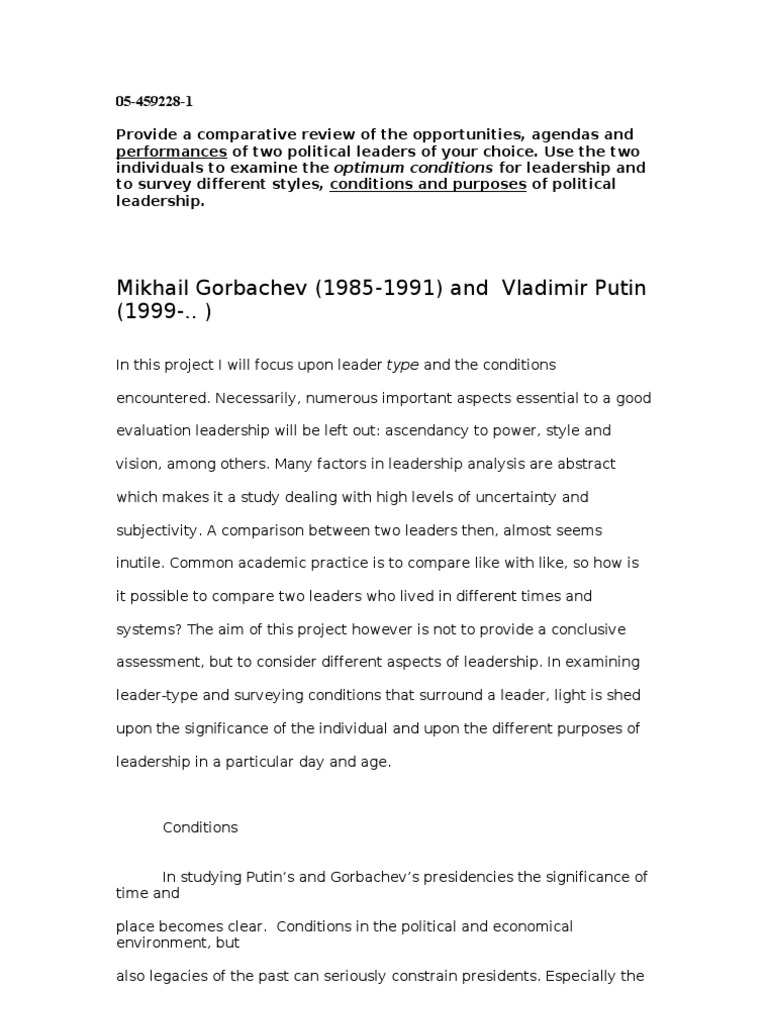 Gorbachev vs. Putin: Leadership Analysis | PDF | Soviet Union | World ...