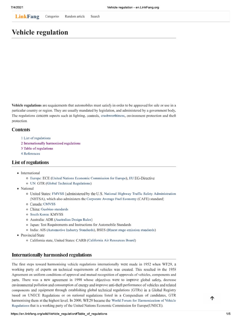 Automotive Regulations Worldwide | PDF