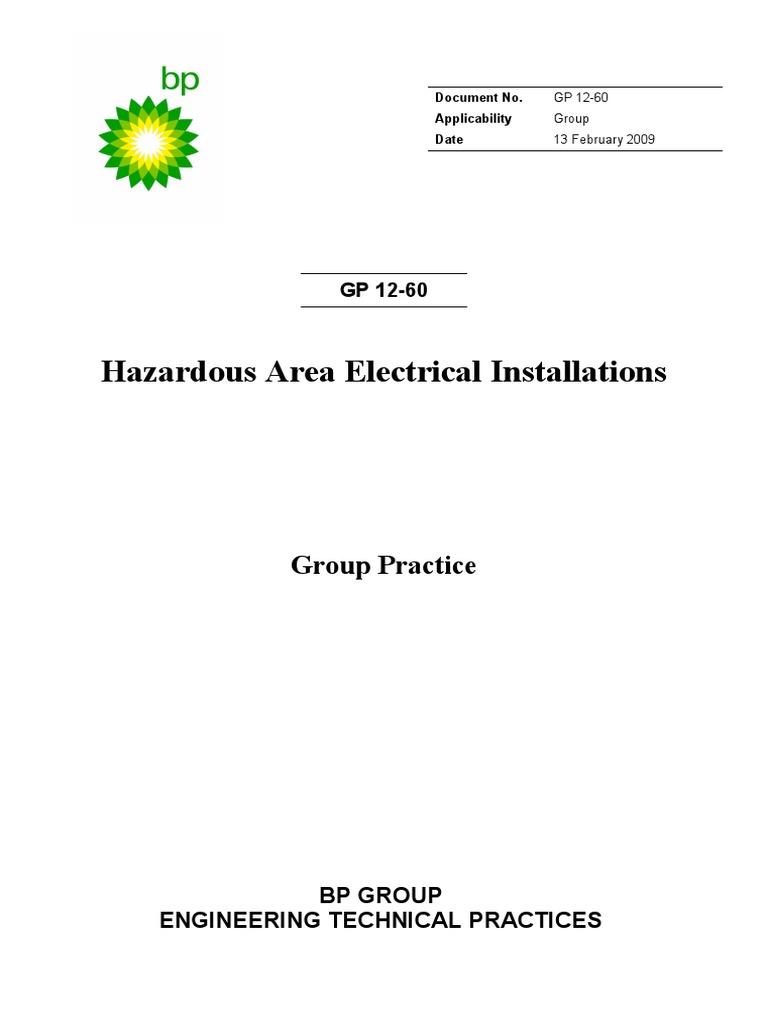 GP 12-60 - Hazardous Area Electrical Installations | PDF | Safety | Science