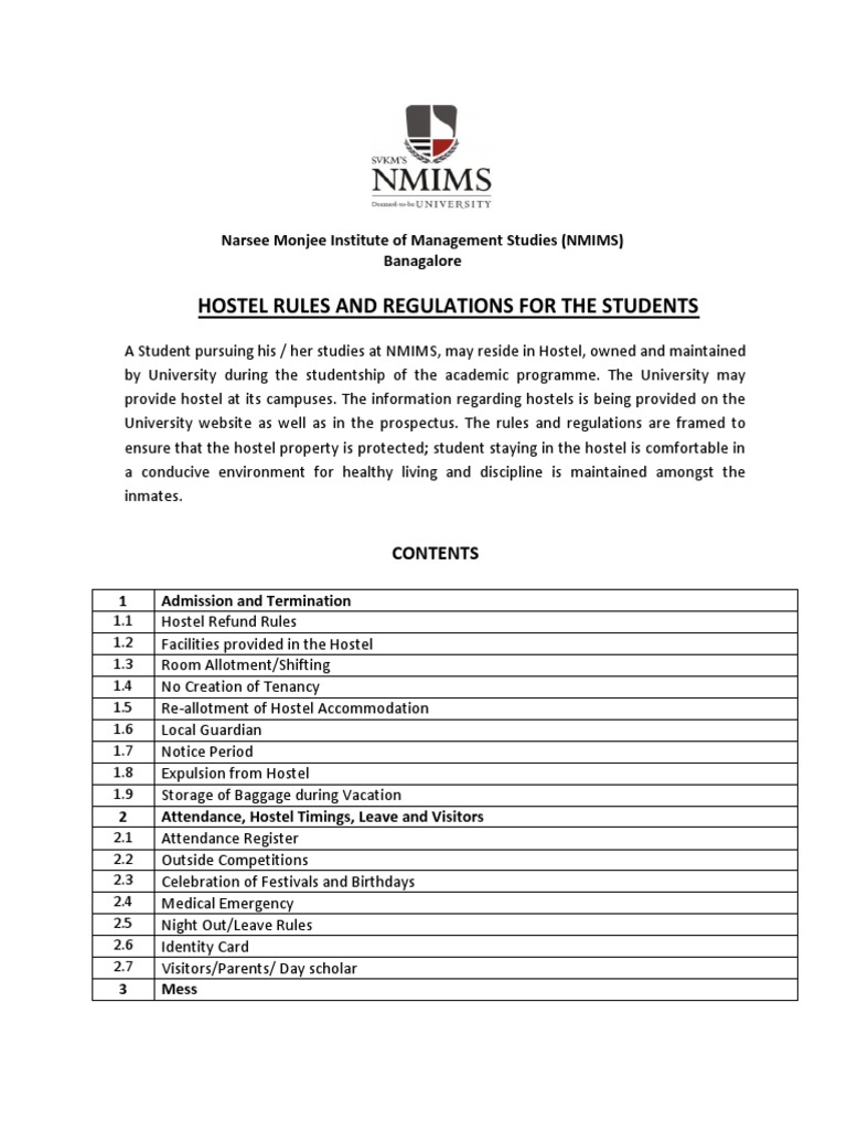 Hostel Rules and Regulations For The Students: Narsee Monjee Institute ...