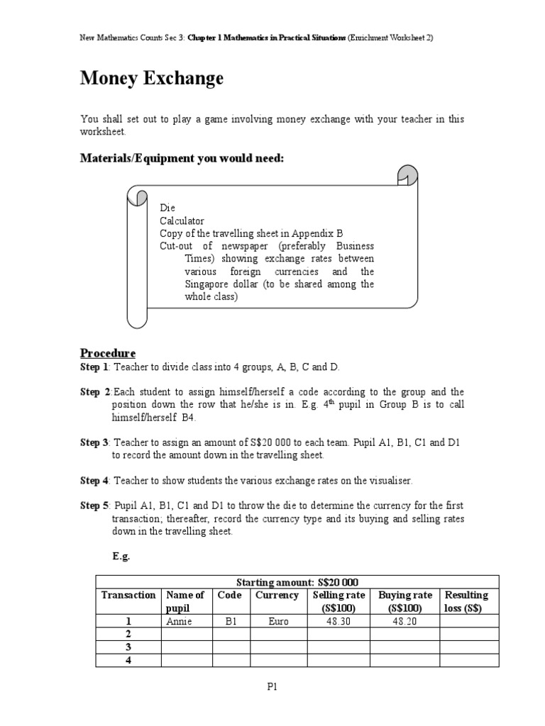 Money Exchange: Materials/Equipment You Would Need | PDF | Foreign ...