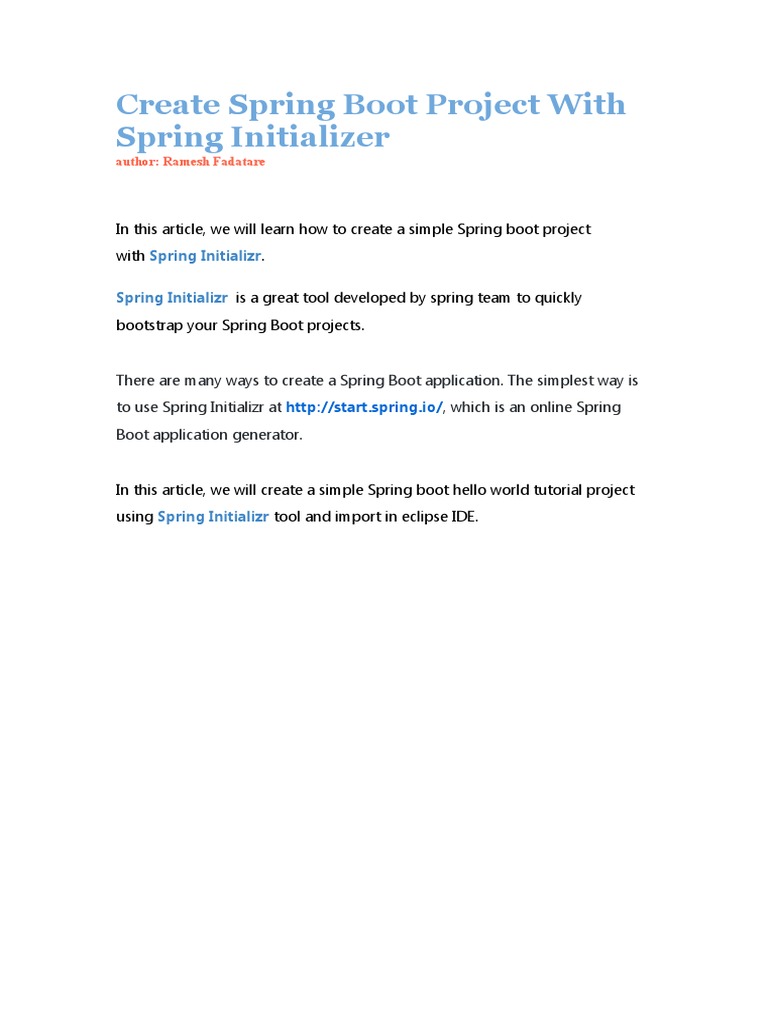 Create Spring Boot Project With Spring Initializer Pdf