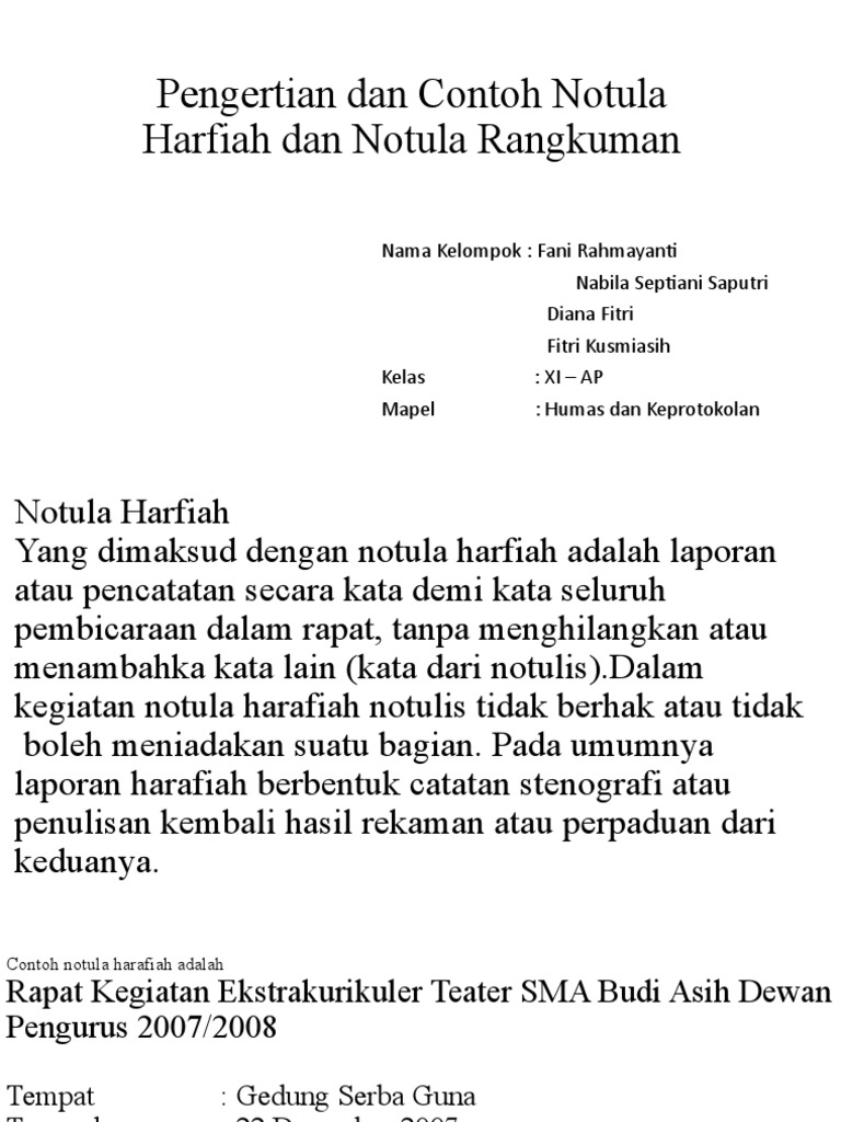 Pengertian Dan Contoh Notula Harfiah Dan Notula Rangkuman | PDF