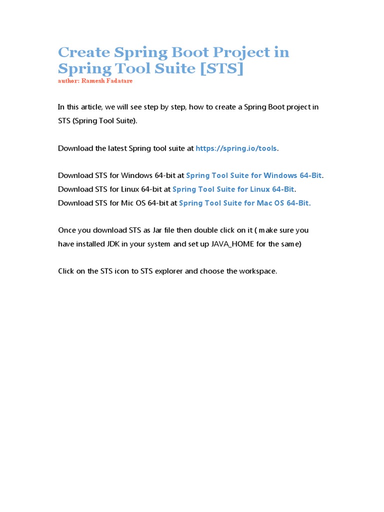 Create Spring Boot Project in Spring Tool Suite (STS) | PDF