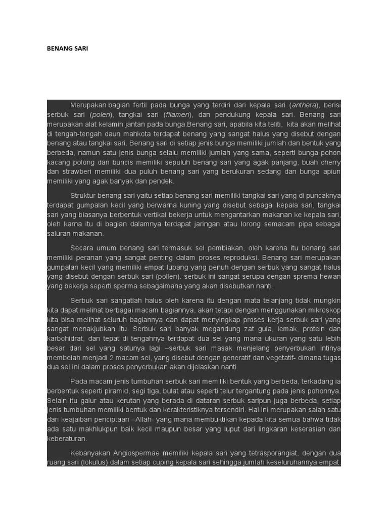 Fungsi dan Struktur Benang Sari Bunga | PDF