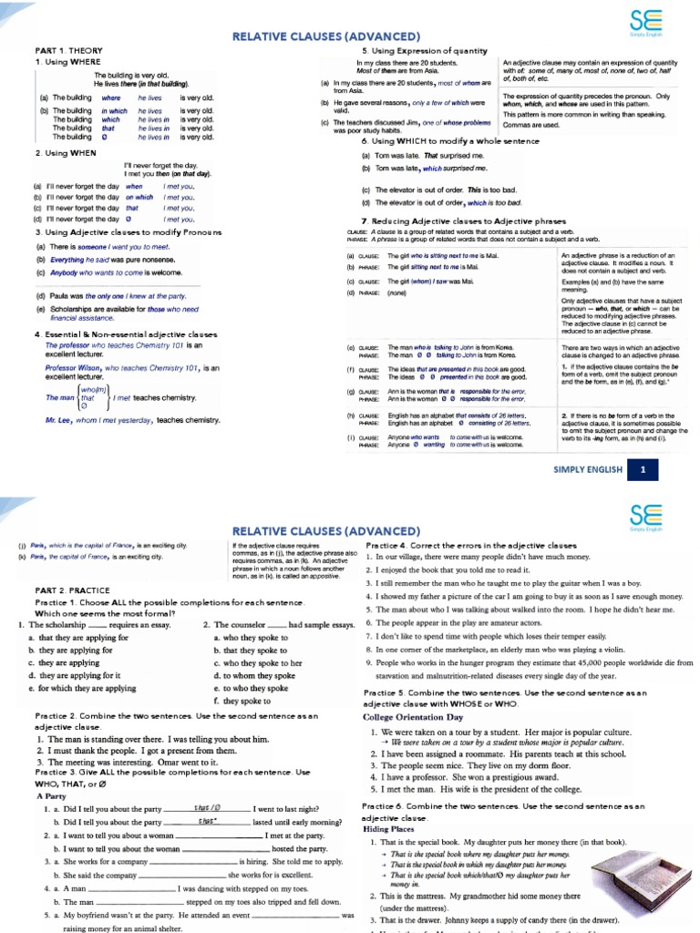 4.2. Grammar For Writing - Relative Clauses (Advanced) | PDF | Clause ...