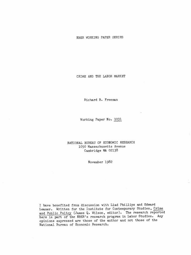 Freeman (1982) | PDF | Unemployment | Social Science