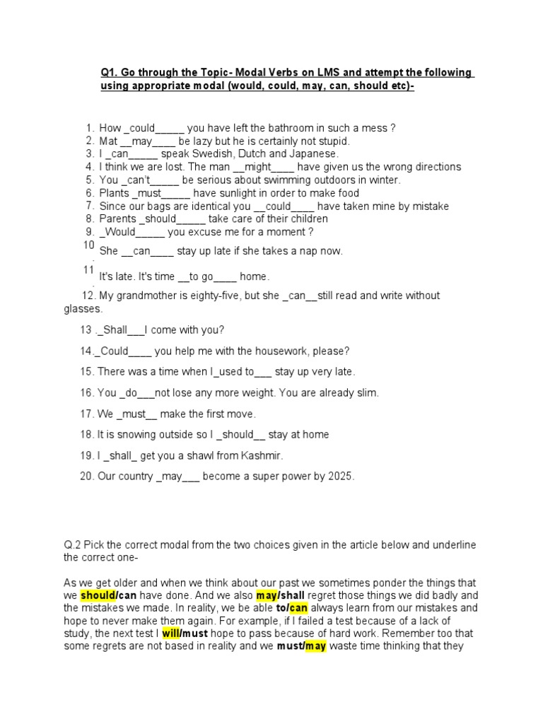 Assignment - Modal Verbs | PDF