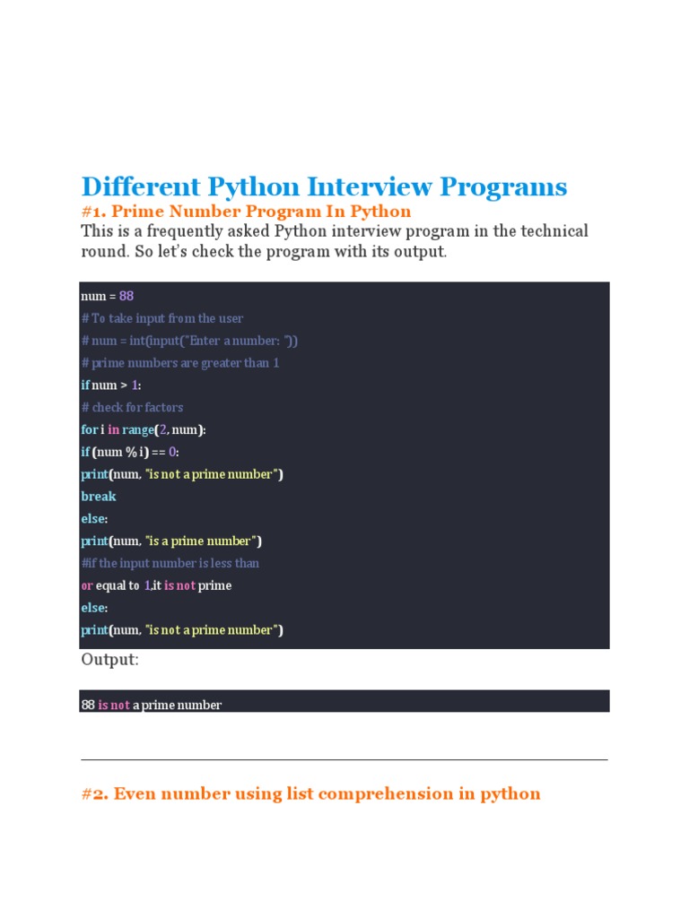 Different Python Interview Programs | PDF | Prime Number | Computer ...