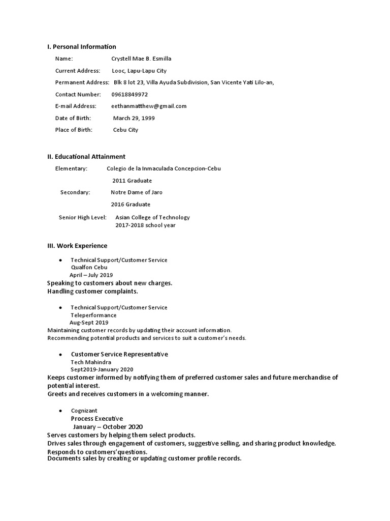 I. Personal Information | PDF