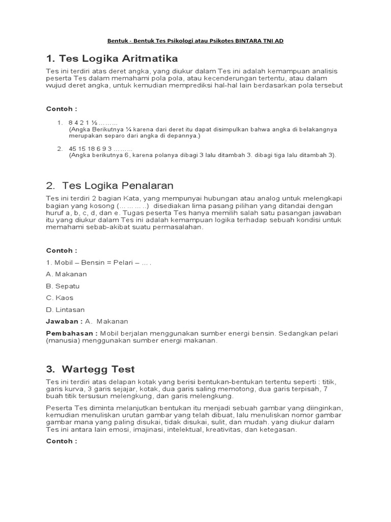 Bentuk Soal Test Psikotes | PDF