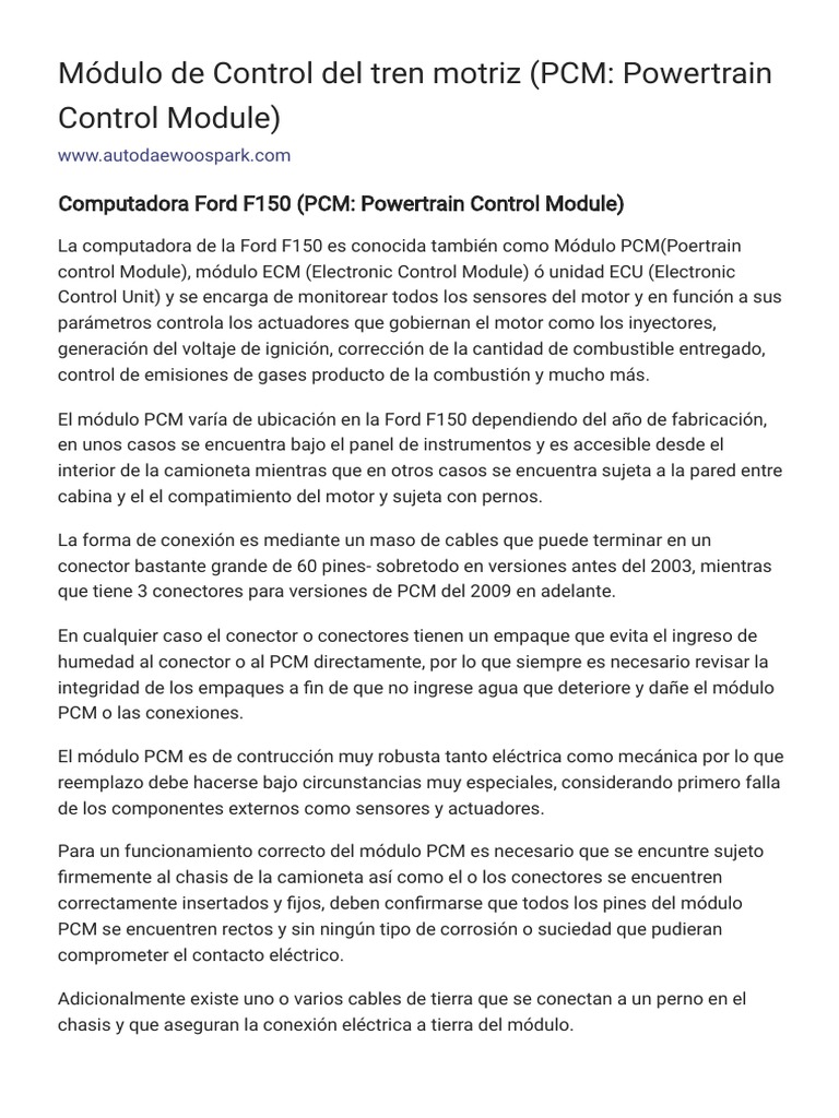 Módulo de Control Del Tren Motriz (PCM - Powertrain Control Module) | PDF | Electricidad ...